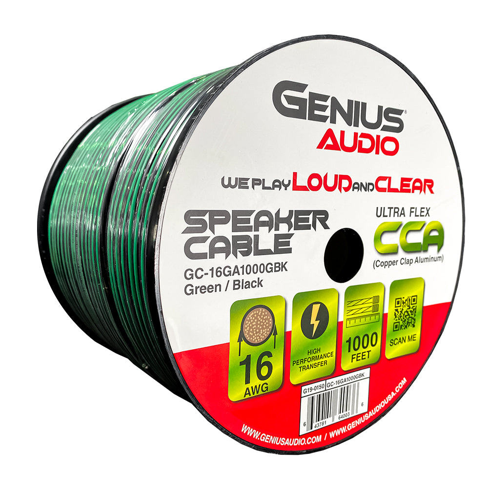 ULTRA FLEX 16GA/CCA SPEAKER CABLE GREEN/BLACK 1000FT/300MTS – GENIUS ...